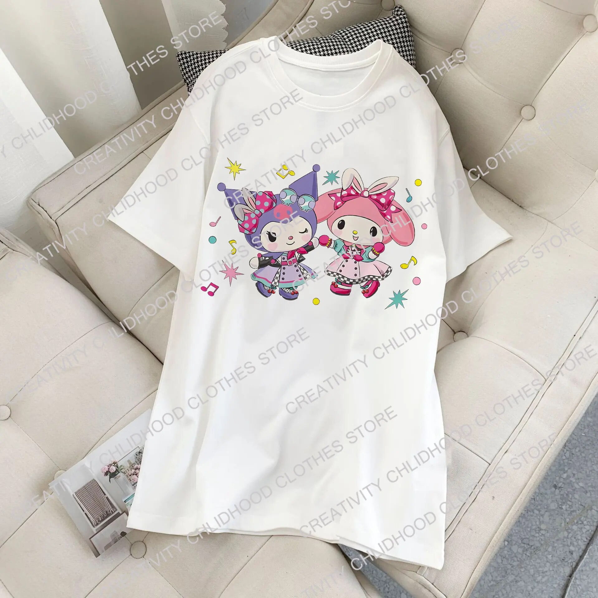 Kuromi T-shirt Women Cotton Fashion Tees Shirts Kawaii Sanrio Melody ...