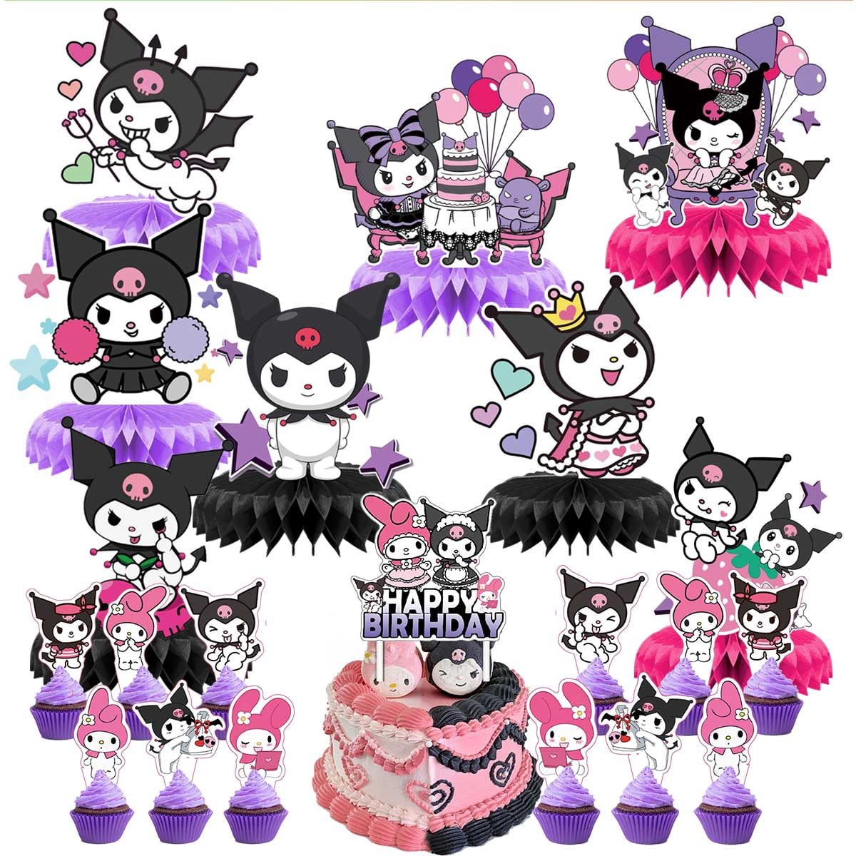 Kuromi Table Toppers Honeycomb Centerpieces Cake Toppers Decorations ...