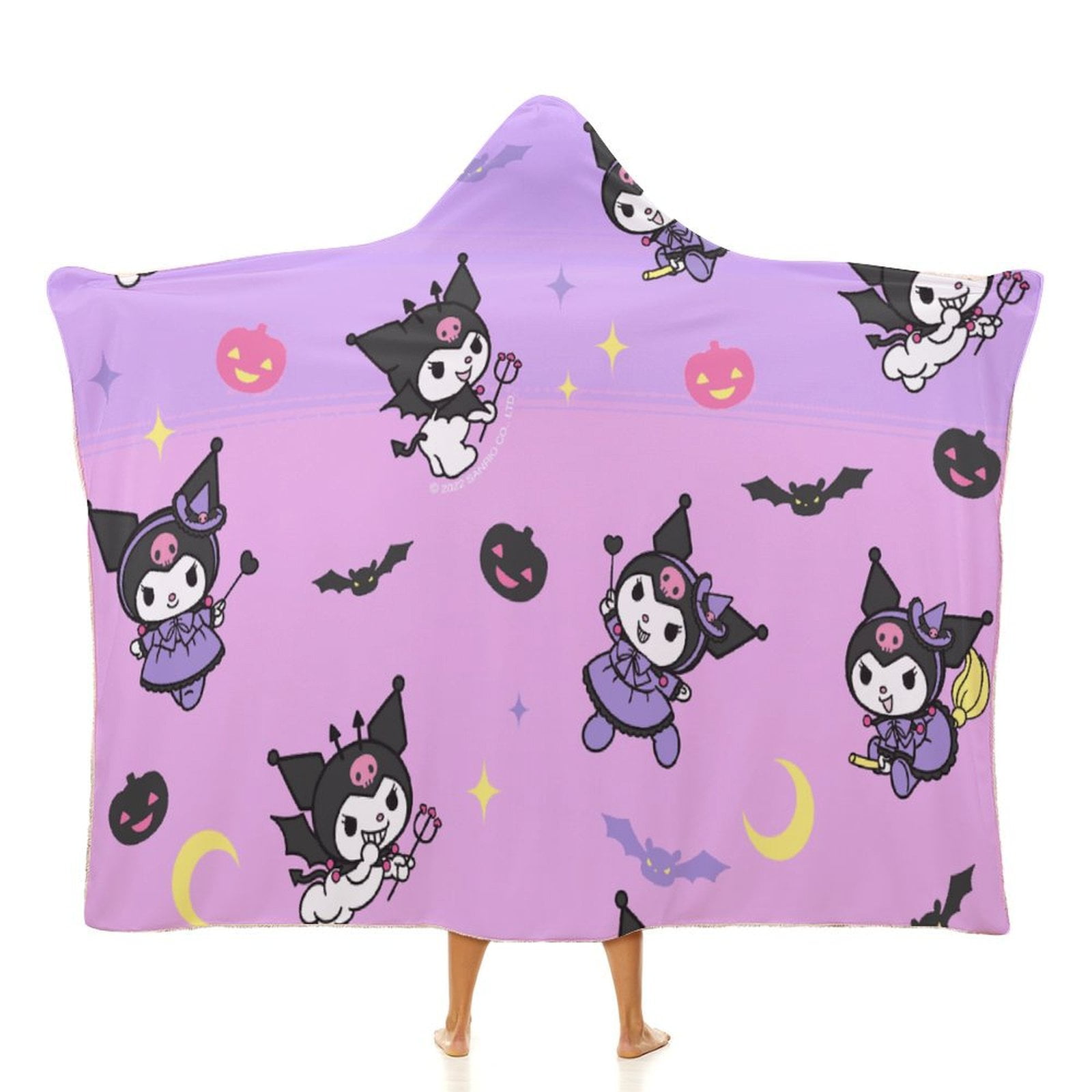 Kuromi Wearable Blanket Fleece Hooded Robe Cloak Throw Quilt Poncho ...
