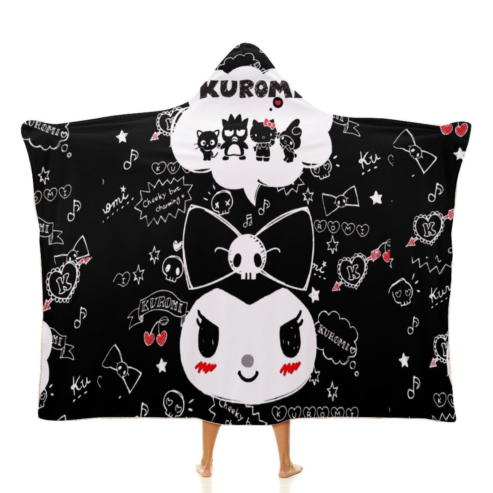 Kuromi Wearable Blanket Fleece Hooded Robe Cloak Throw Quilt Poncho ...