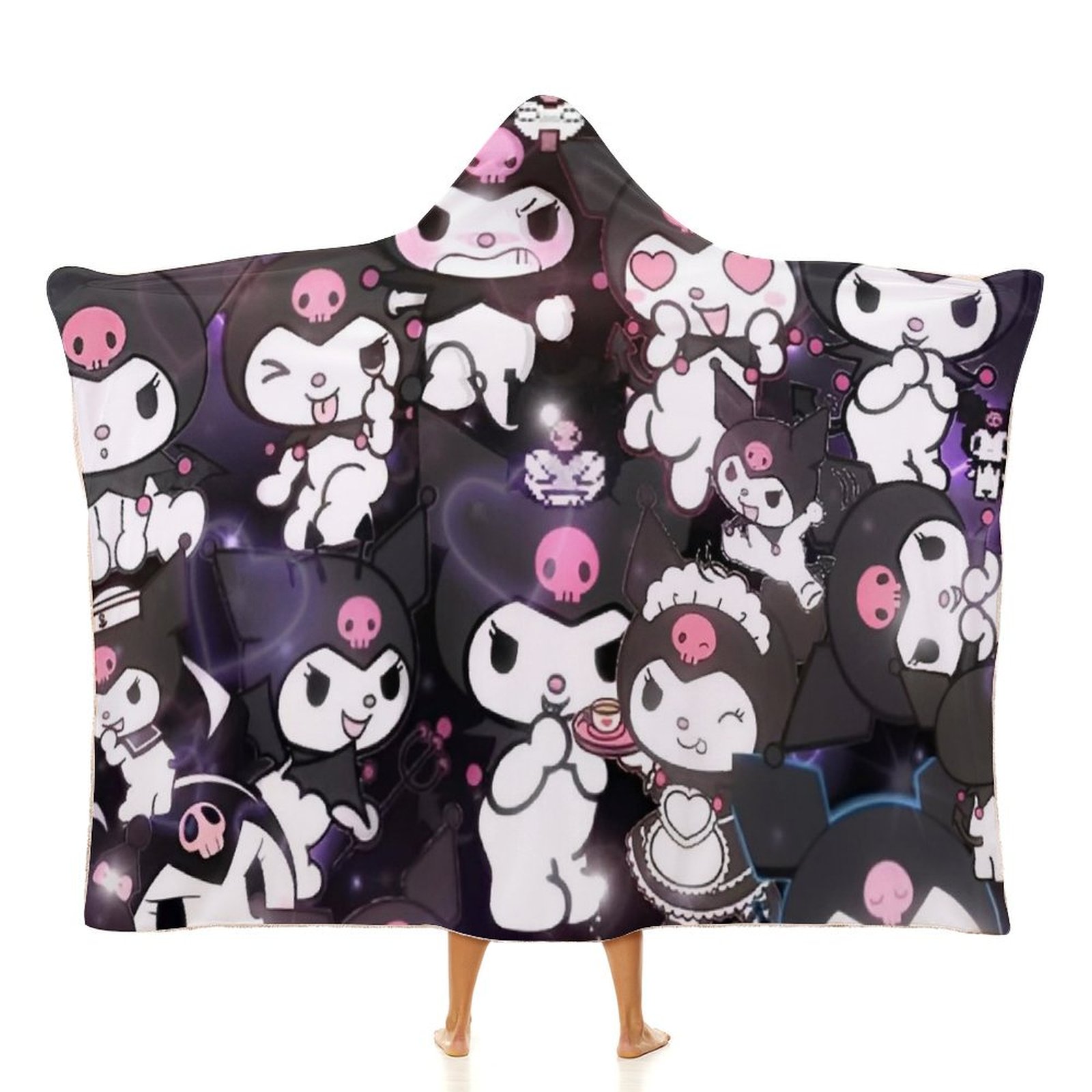 Kuromi Wearable Blanket Fleece Hooded Robe Cloak Throw Quilt Poncho ...