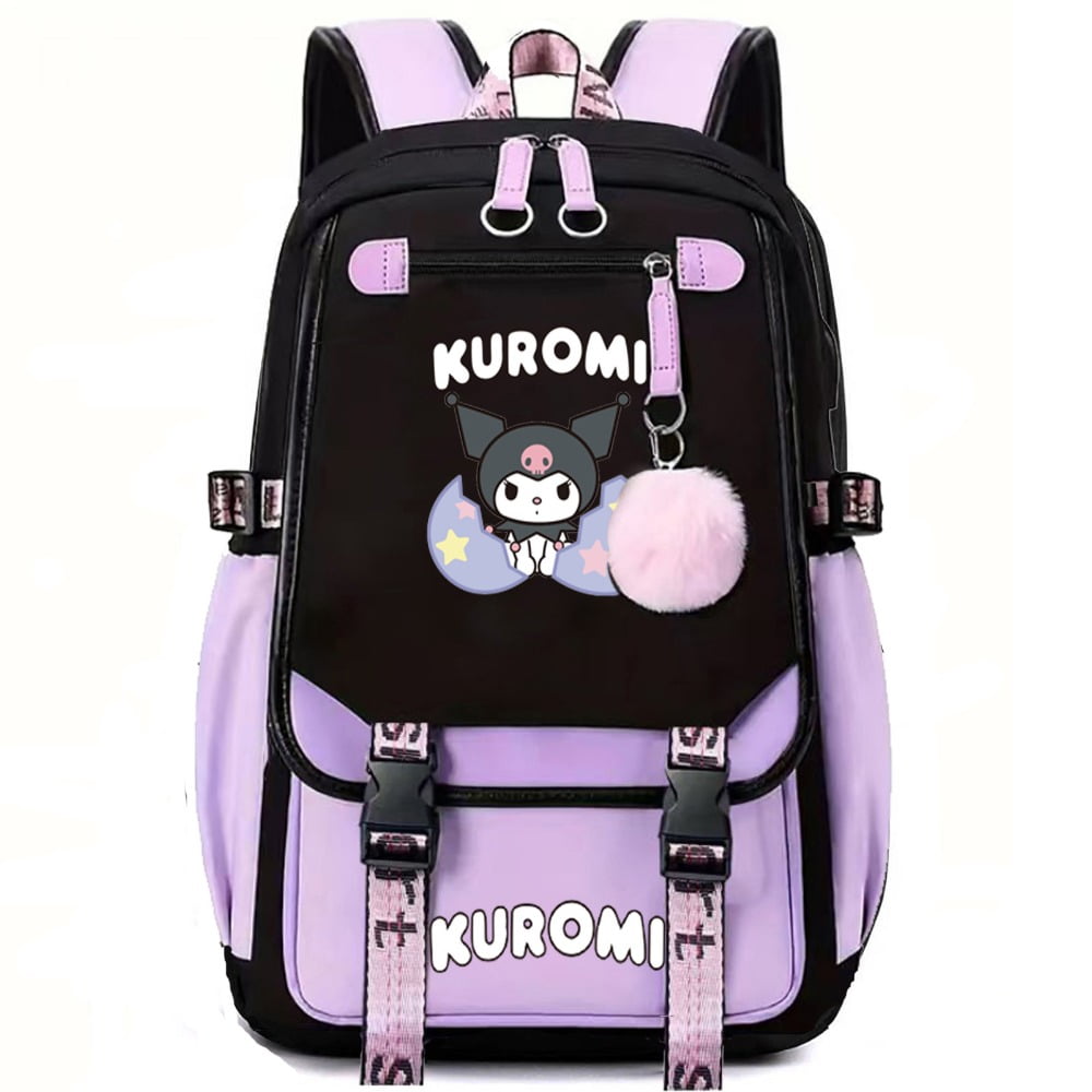 Kuromi Women's Backpack with Plush Pendan, 18inch Waterproof Cute ...