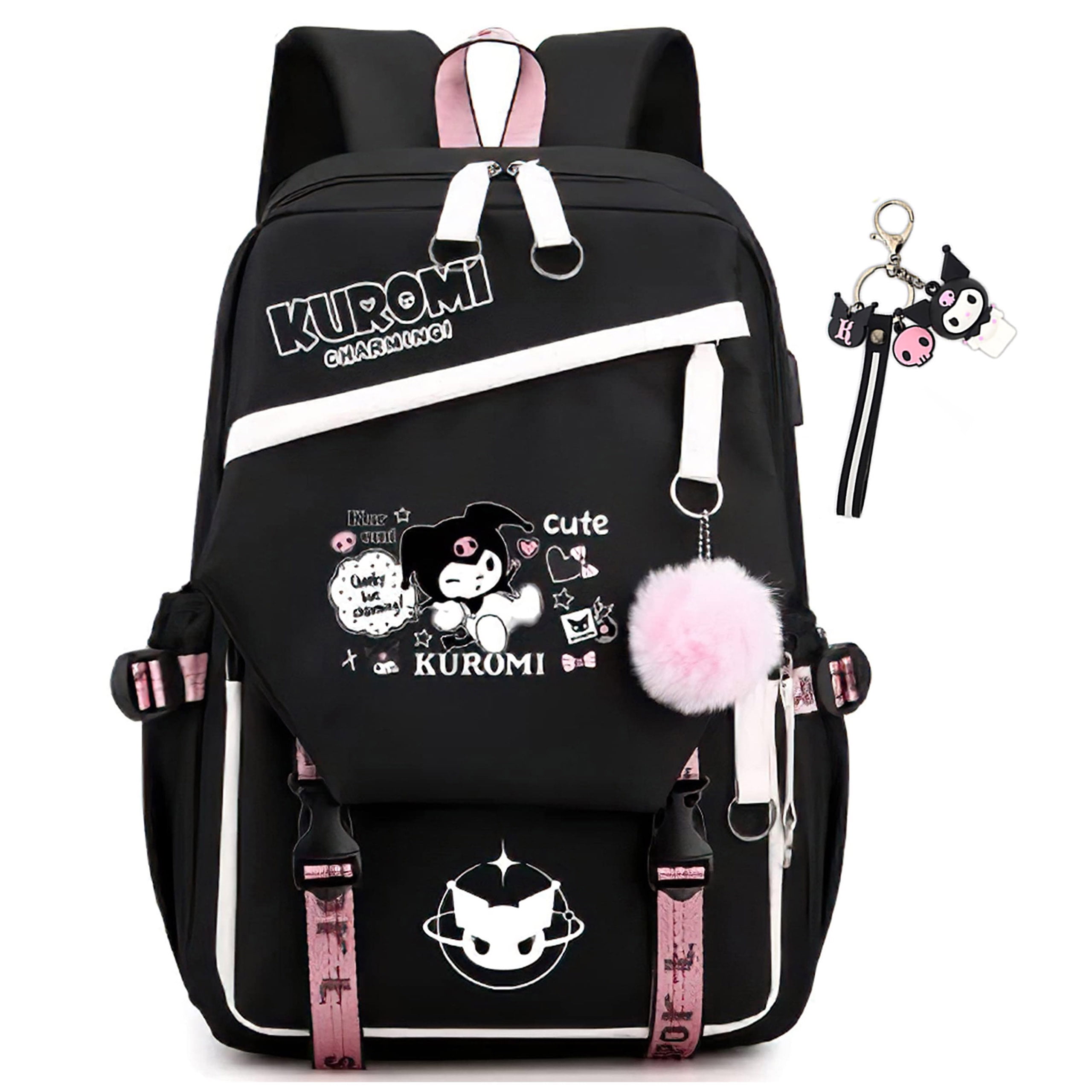 Kuromi backpacks anime Hello Kitty laptop shoulders backpack Black Pink ...
