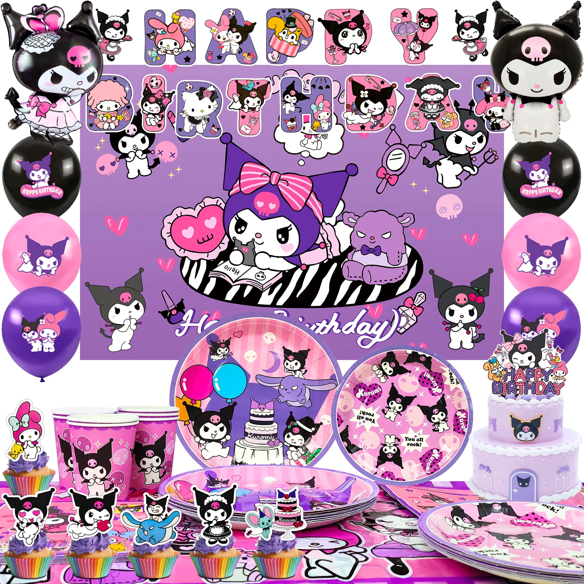 Kuromi birthday party decoration supplies, Kuromi party supplies ...