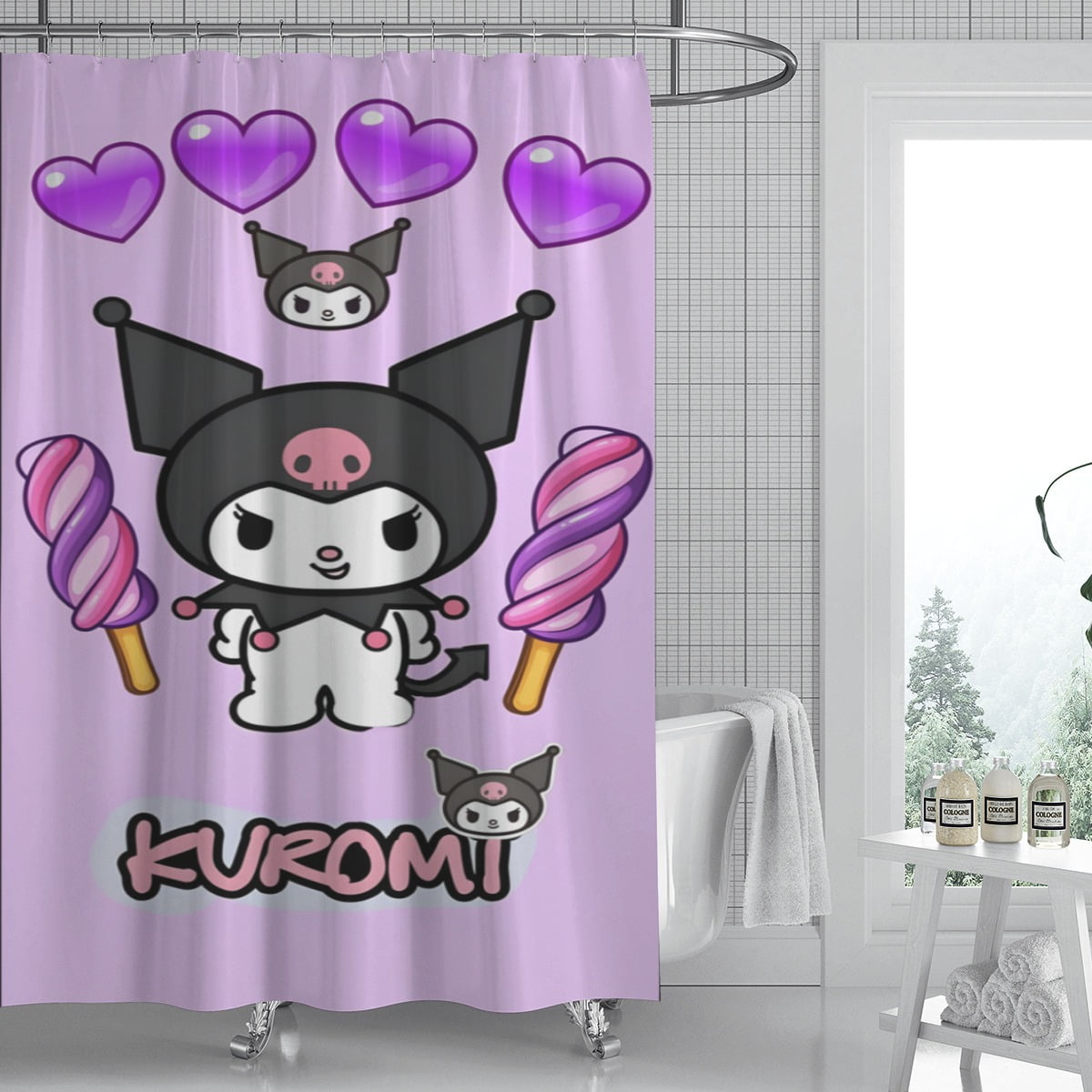 Kuromi shower curtain features a bold and iconic print, waterproof ...