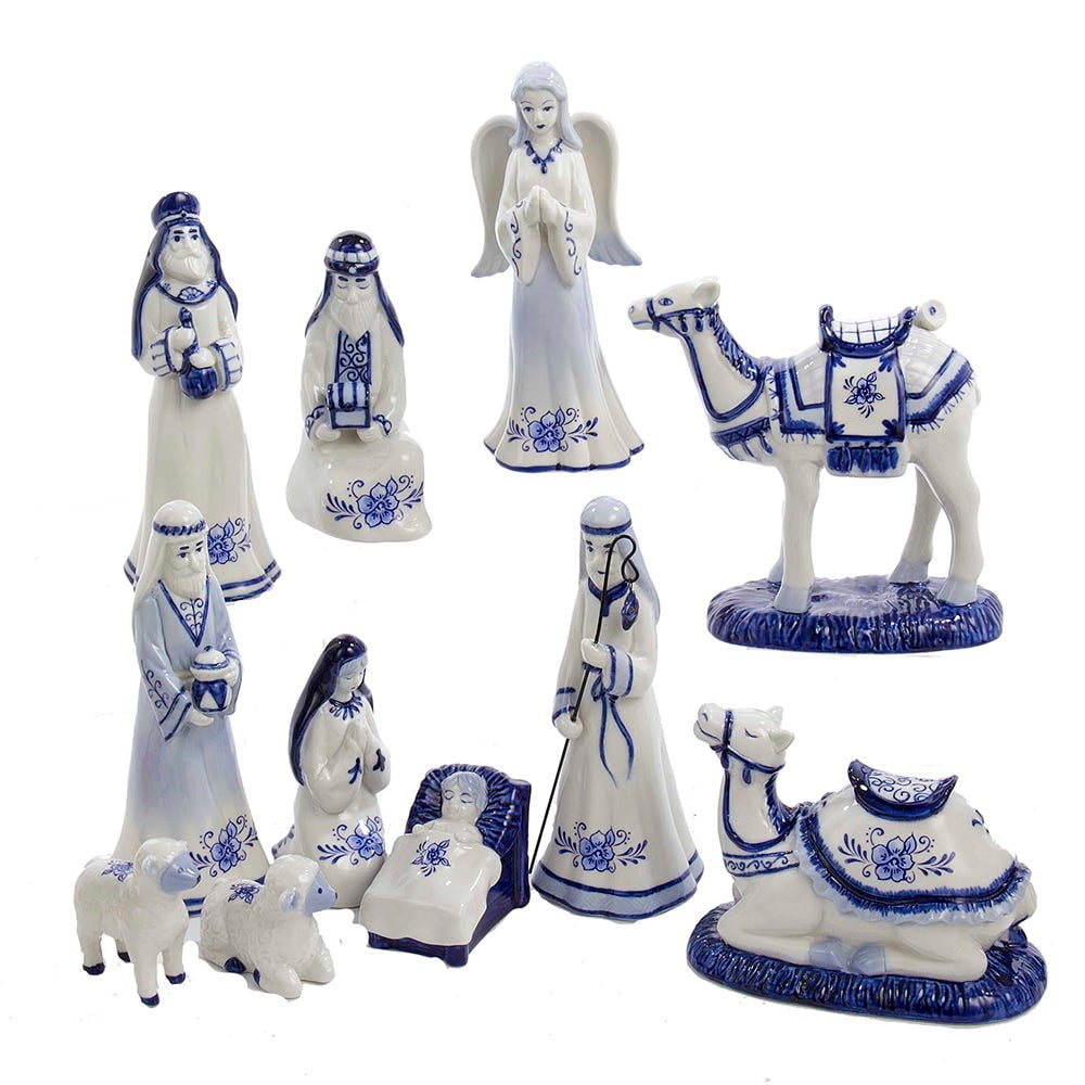 Kurt Adler Porcelain Delft Blue Nativity Set, 11-Piece, 1.97-6.7-Inch ...