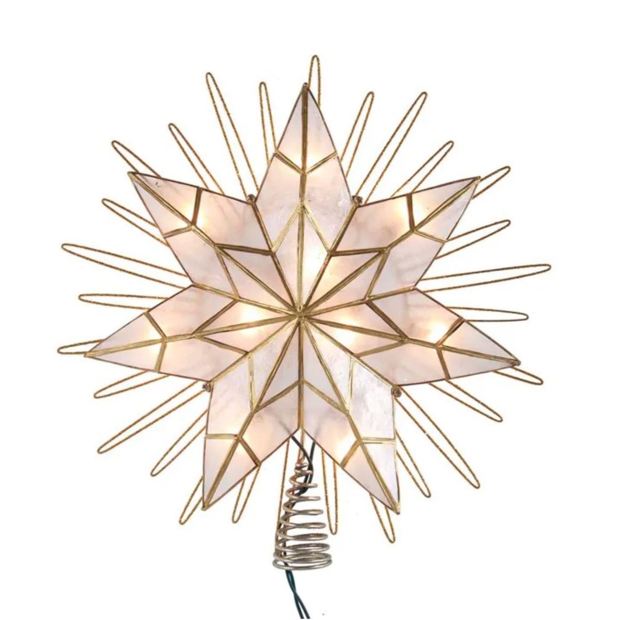 Kurt Adler 10-Light LED Capiz Natural Star Tree Topper, 7-Point, 14 ...