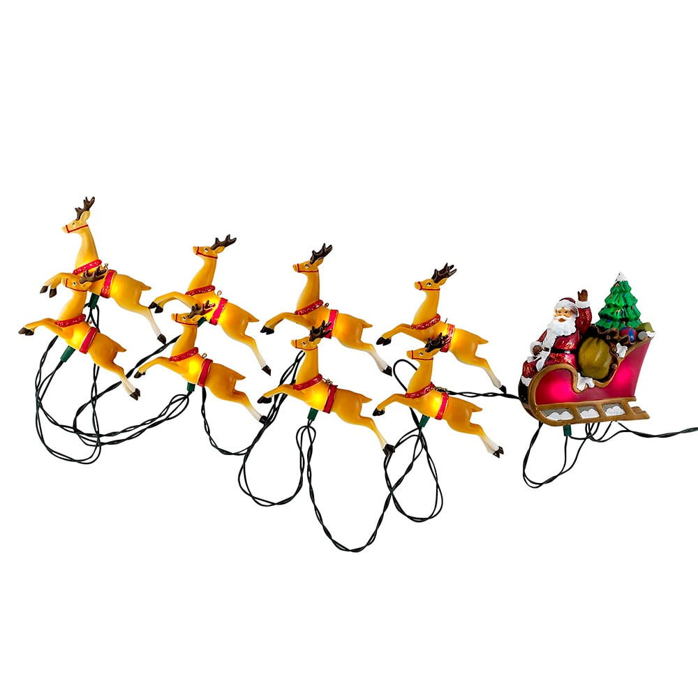 Kurt Adler 10-Light Santa Claus Sleigh & Eight Reindeer Hanging ...