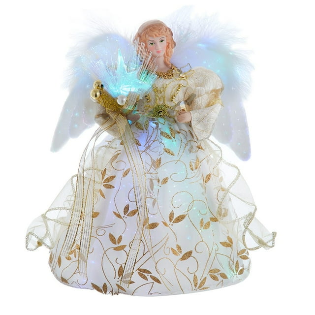 Kurt Adler 12-Inch Christmas Gold Angel Tree Topper, Fiber Optic Wings ...