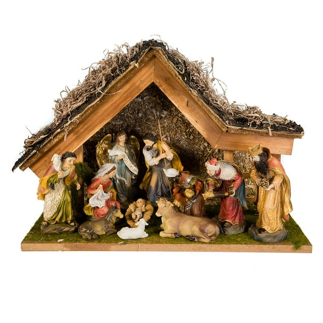 Kurt Adler Christmas Nativity Set with Manger, Stable and 10 Figures ...