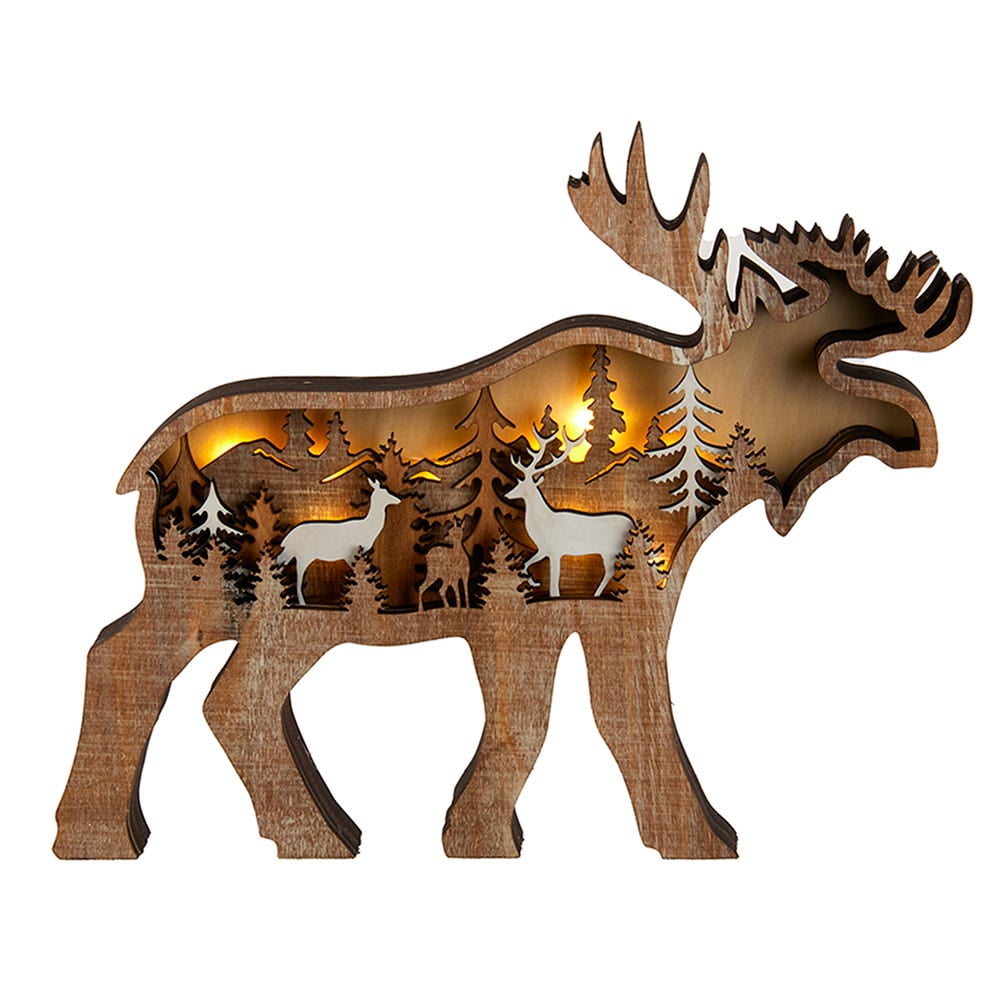 Kurt S. Adler Wooden Light-Up Moose Table Piece, 12x9.5 Inch, Christmas ...