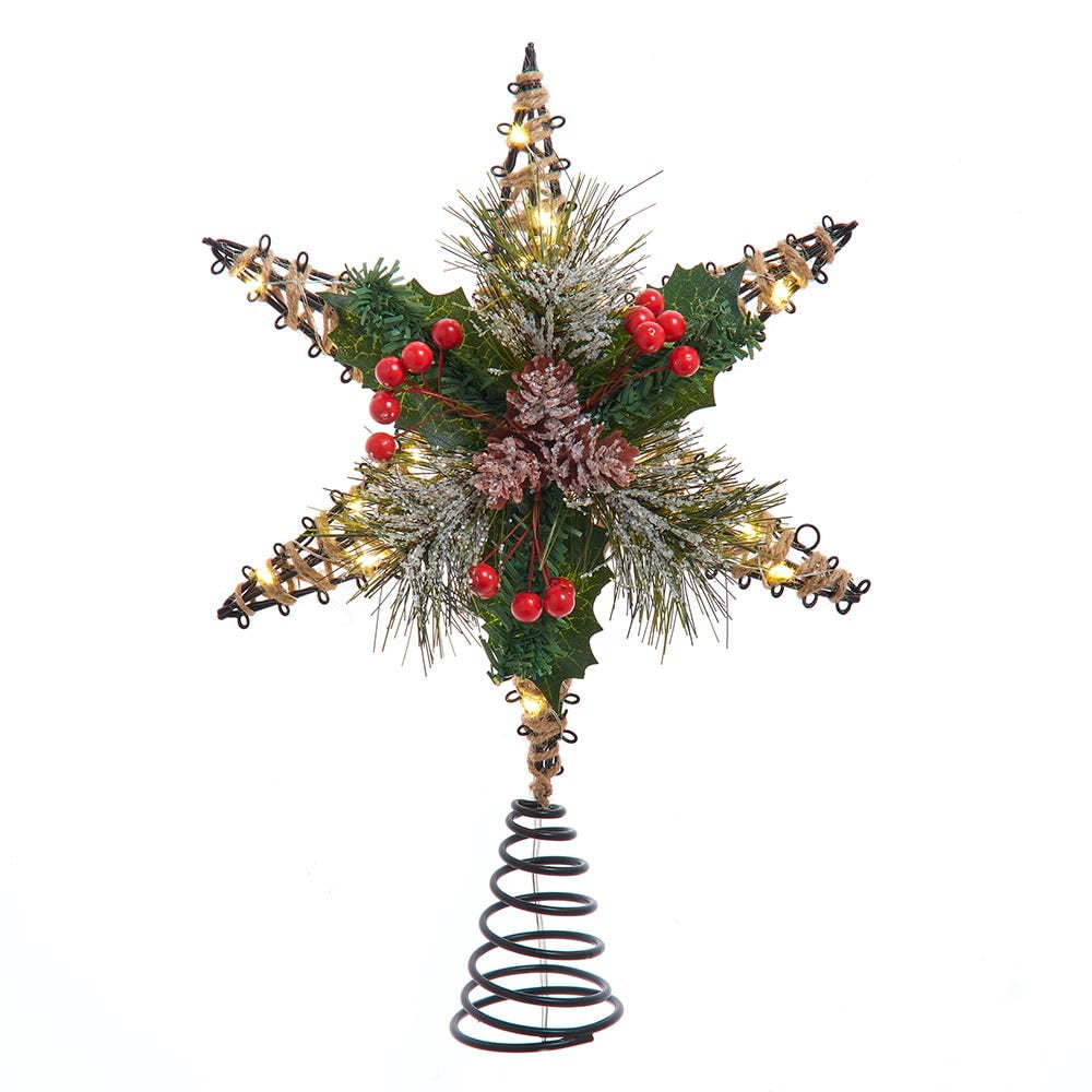 Kurt Adler 13.5-Inch Battery Operated Lighted 6-Point Rattan Star Tree ...