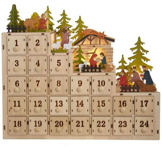 Kurt Adler 13-Inch Wooden Tan Battery-Operated Light-Up Advent Calendar ...