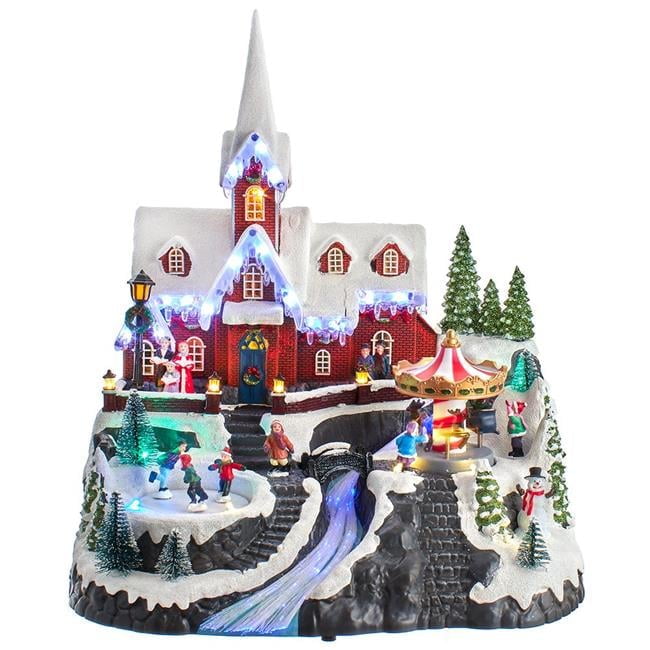 Kurt S. Adler 15-Inch Lighted Musical Holiday Village, Multicolor LED ...