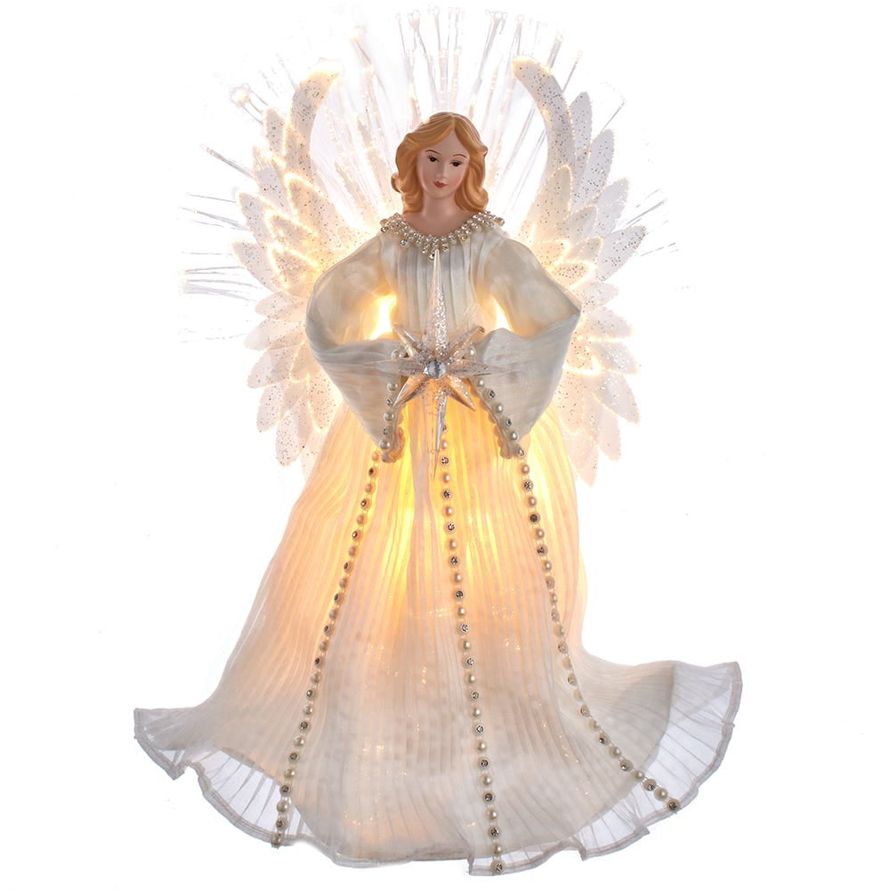 Kurt Adler 16-Inch Ivory/Clear Fiber Optic Angel Tree Topper - Walmart.com