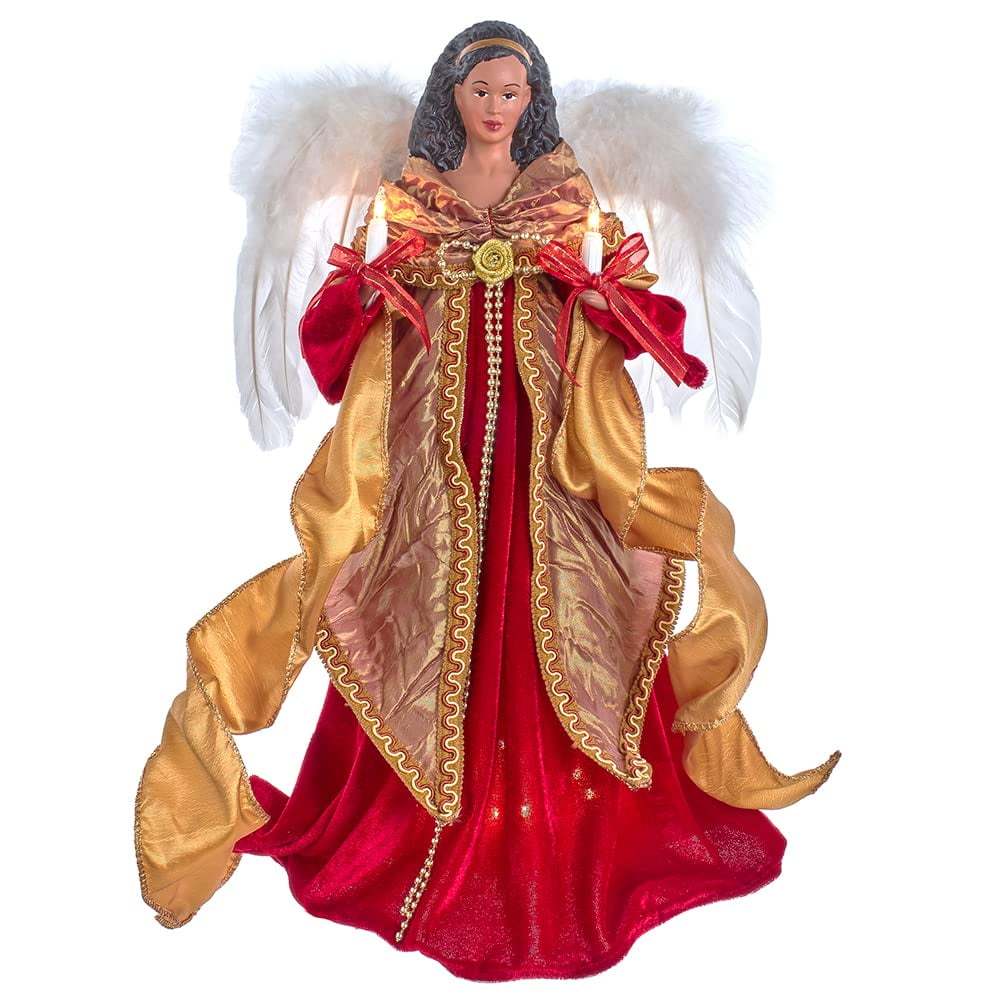 KSA 16" Pre-lit Red and Gold African American Angel with Mini Lights ...