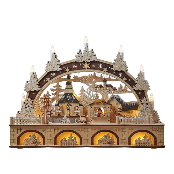 Kurt Adler 17.72-Inch Wooden LED Light-Up Christmas Village With Candle ...