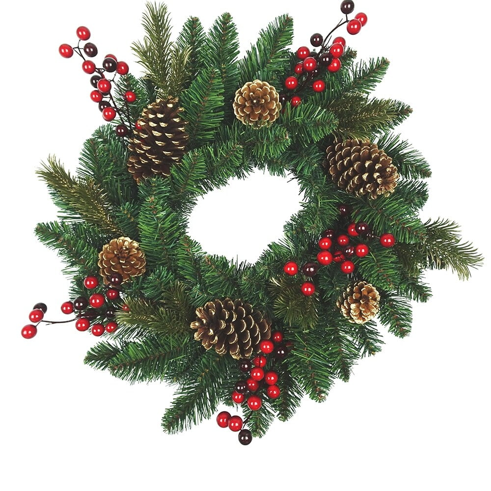 Kurt Adler 20-Inch Wreath with Red Berries and Gold Pinecones - Green ...