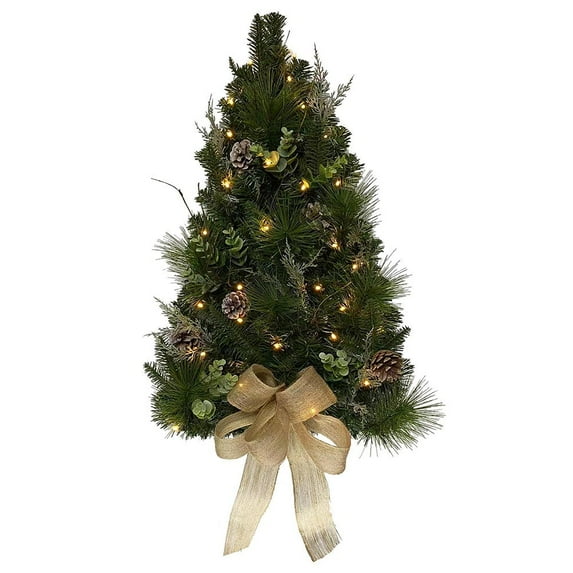 Kurt Adler 26-Inch Pre-Lit Pinecone Wall Tree With Bow - Walmart.com