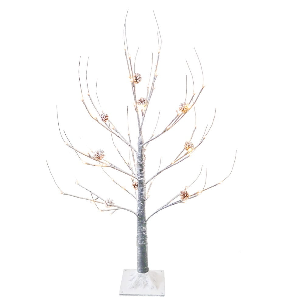 Kurt Adler 3-Foot Warm White LED Flocked Brown Twig Tree with Pinecones ...