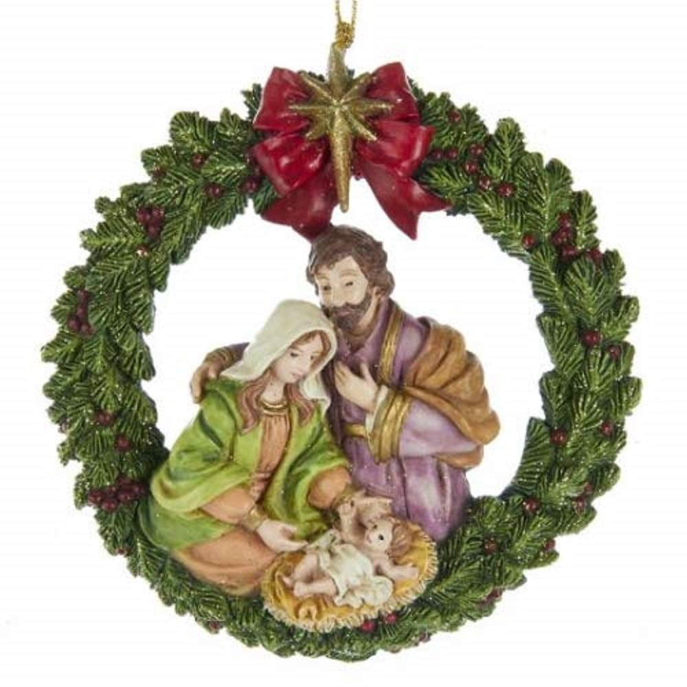 Kurt Adler 4.25-Inch Green and Purple Nativity Christmas Wreath ...