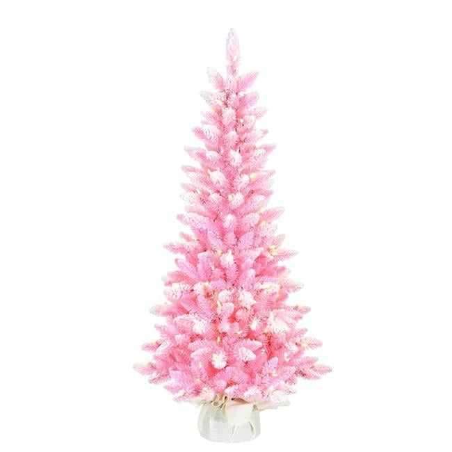 Kurt Adler 4-Foot Pre-lit LED Flocked Pink Slim Tree - Walmart.com