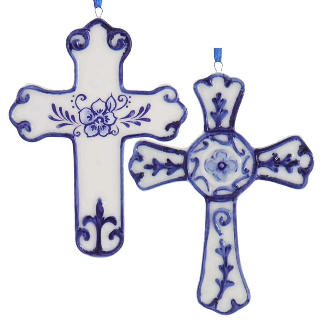 Kurt Adler 4" Porcelain Delft Blue Cross Ornament, Set of 2 - Walmart.com