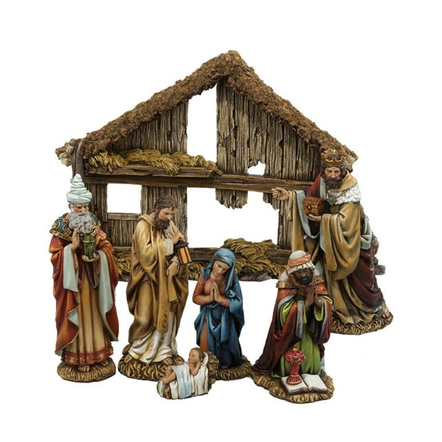 Kurt Adler 6-Inch 7-Piece Resin Nativity Set with Stable and 6 Figures ...