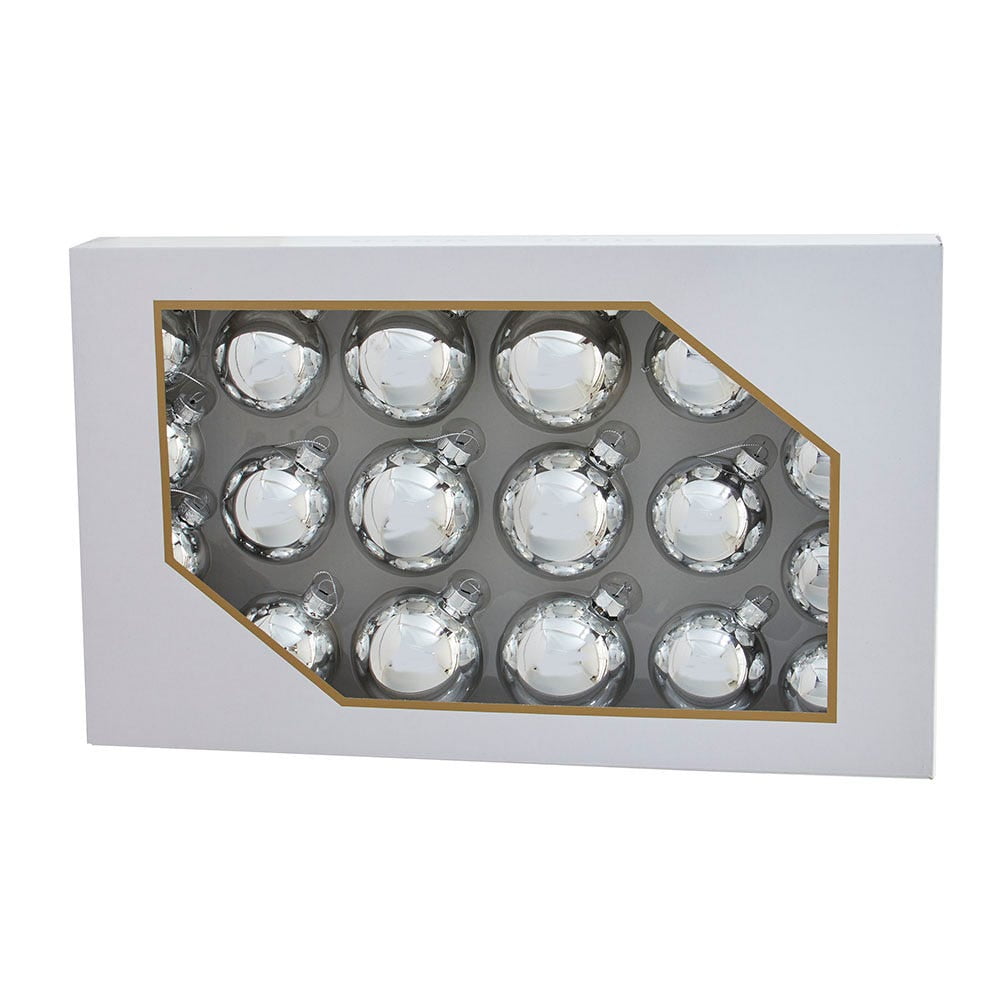 Kurt Adler 60-80MM Shiny Silver Glass Ball Ornaments, 20-Piece Set ...