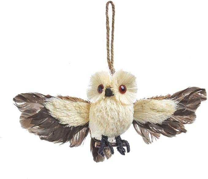 Kurt Adler 9.4-Inch Flying Sisal Feathered Owl Hanging Ornament ...