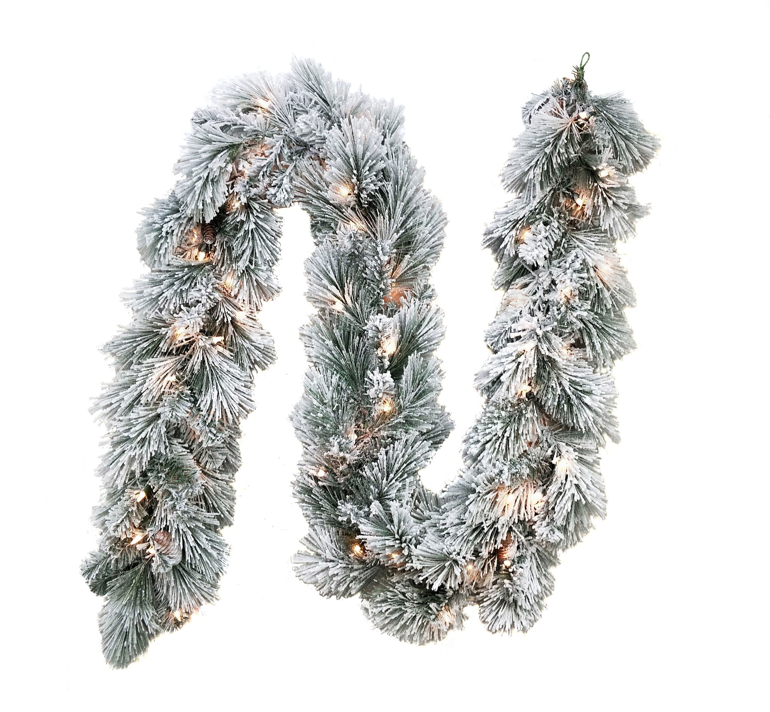 Kurt Adler 9-Foot Pre-Lit Clear Incandescent Flocked Garland - Walmart.com