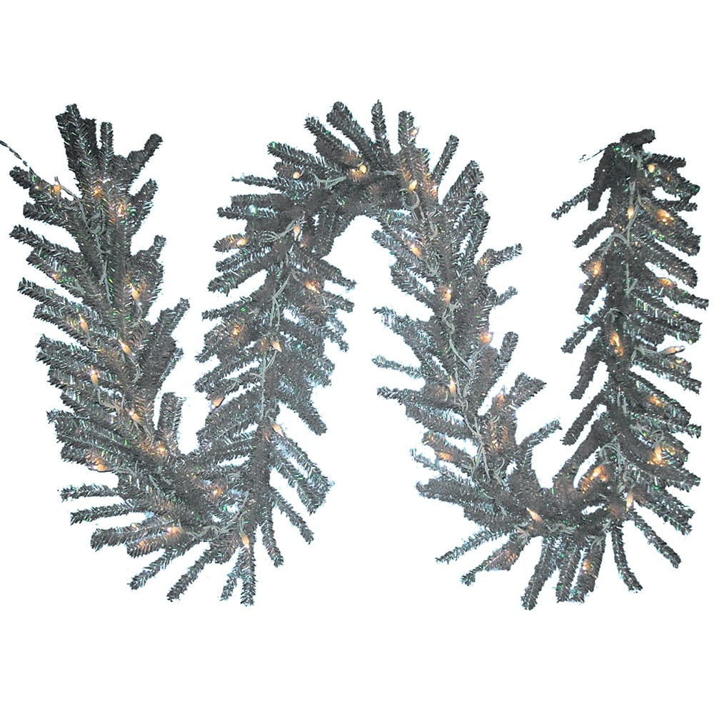 Kurt Adler 9-Foot Pre-Lit Silver Ice Garland - Walmart.com