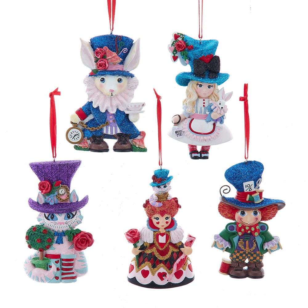 Kurt Adler Alice In Wonderland Wooden Character Ornaments 5-Piece Box ...
