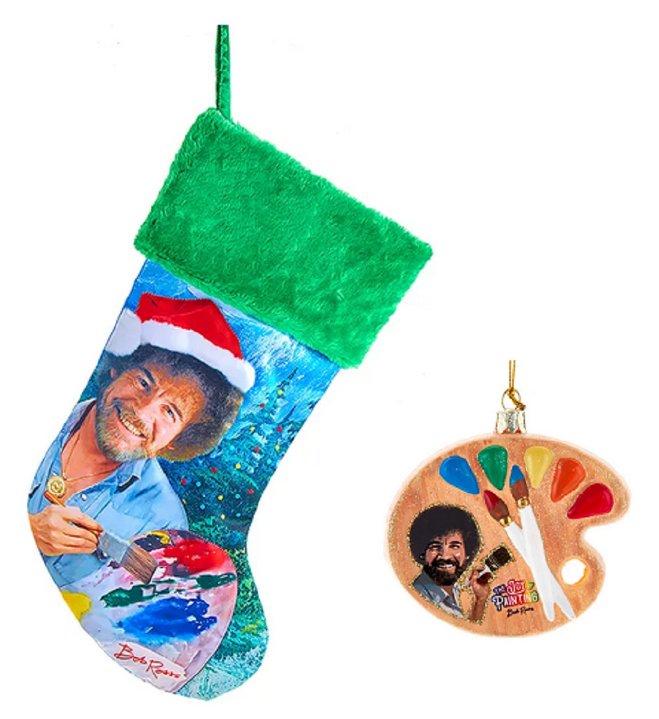 Kurt Adler Bob Ross 2 Piece Bundle, Stocking And Palette Ornament ...