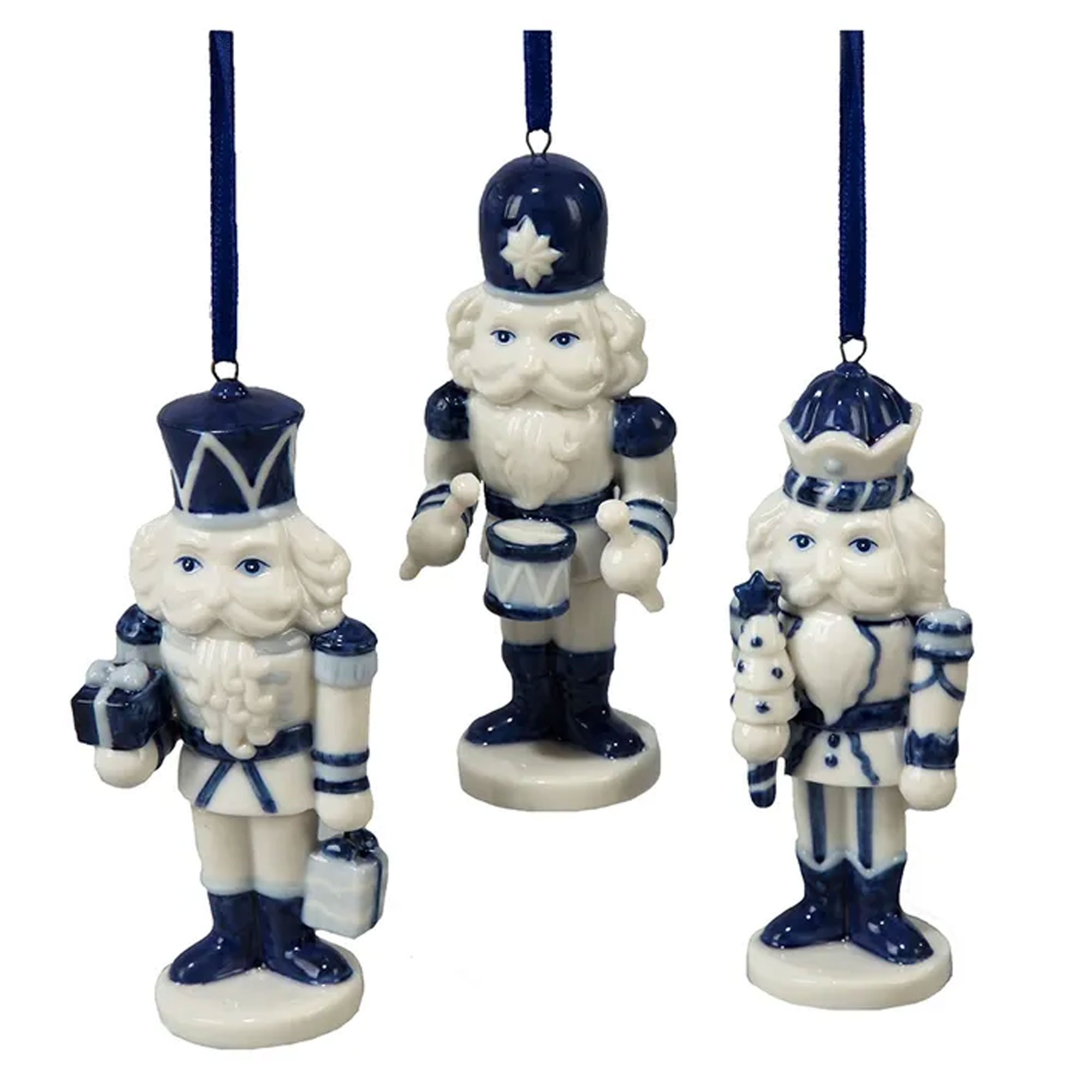 Kurt Adler 3" Porcelain Delft Blue Heart Tree Star Ornaments (3 Pack ...