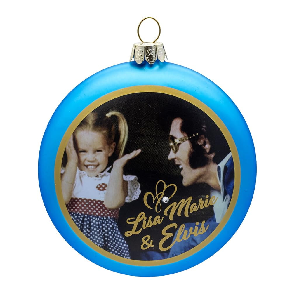 Kurt Adler Elvis Presley and Lisa Marie Glass Disc Ornament, 3 ...