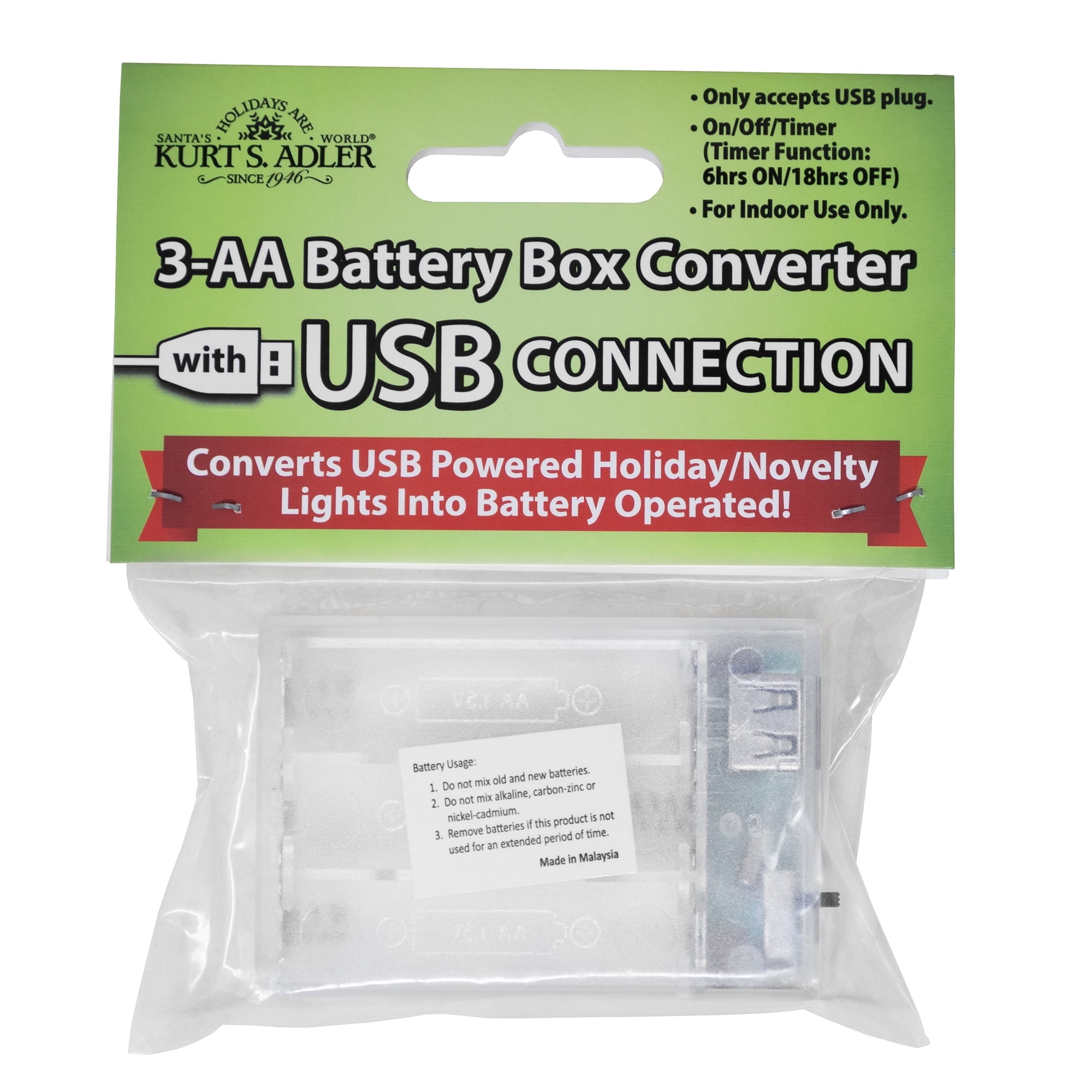 Kurt Adler Empty 3 "AA" Battery Box with USB Connection & Timer ...