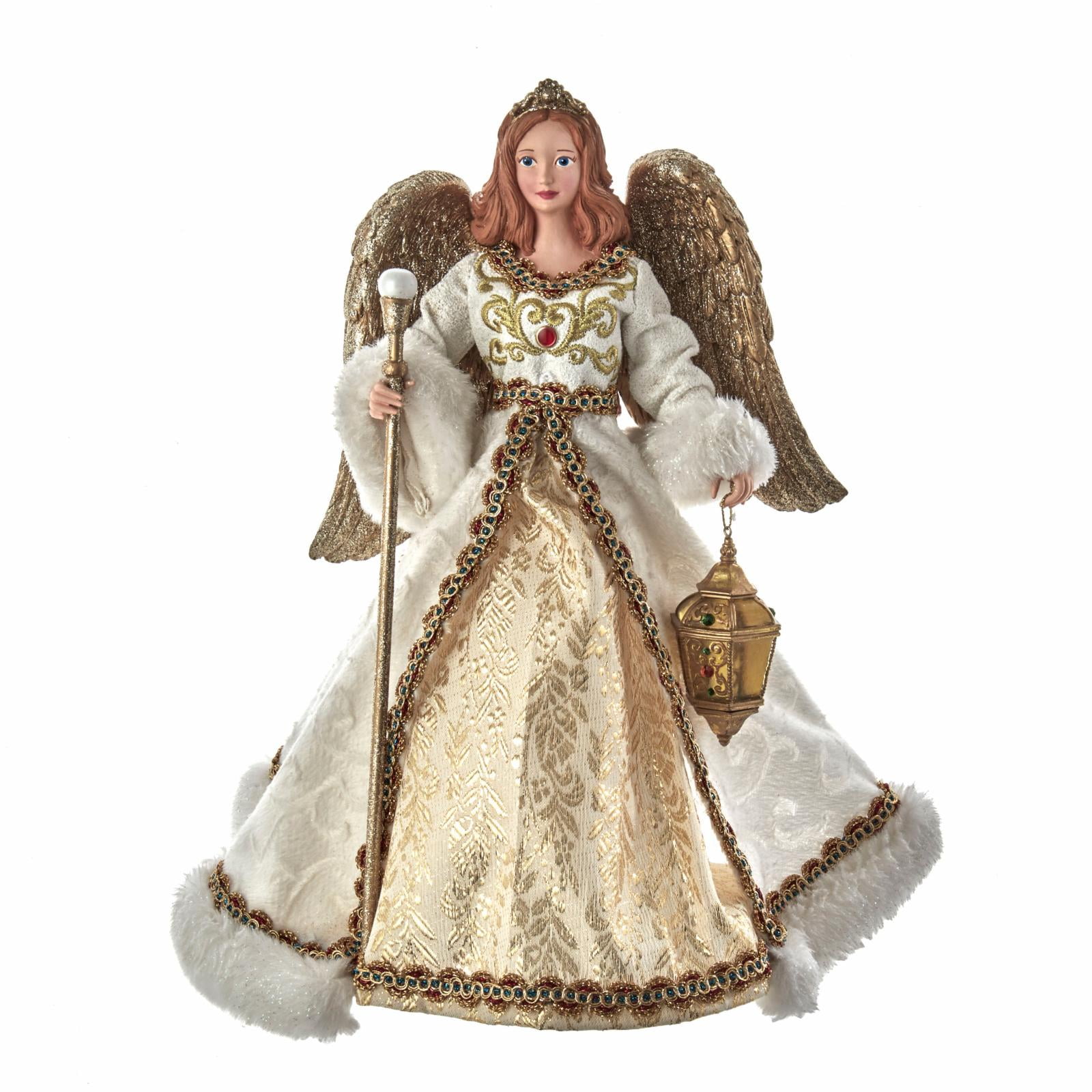 Kurt Adler Gold and White Jeweled Angel Tree Topper, 10-Inch (FA0177 ...
