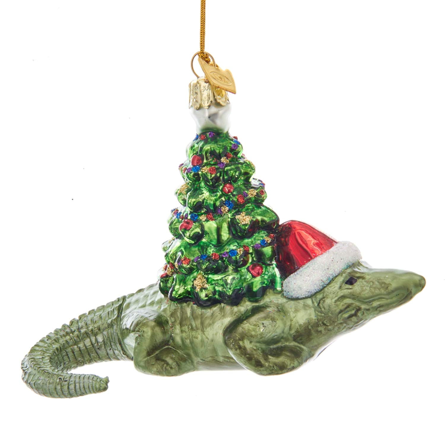 Kurt Adler Noble Gems 4.75-Inch Green Alligator with Christmas Tree ...