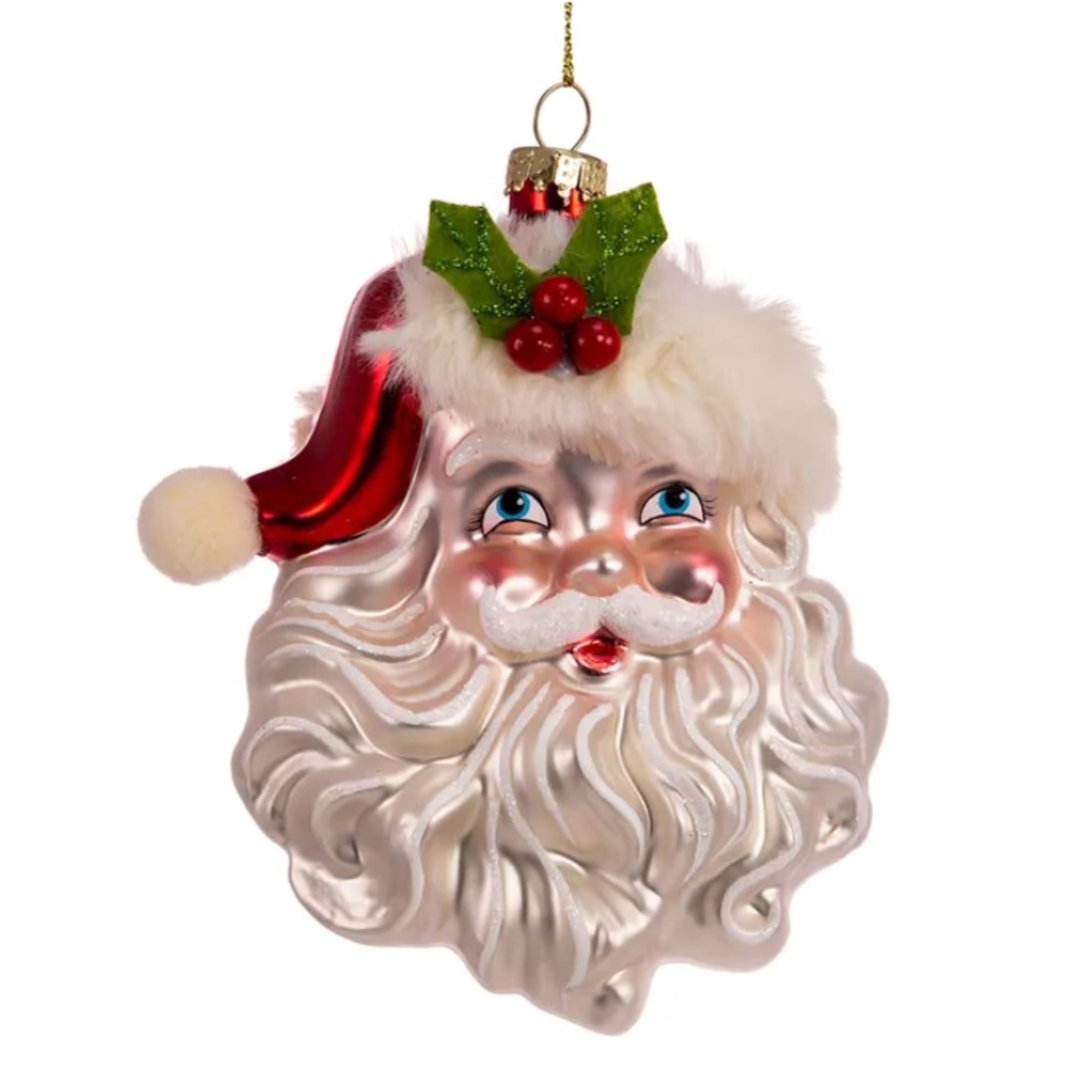 Kurt Adler Glass Santa Head Christmas Tree Ornament with Glittery ...