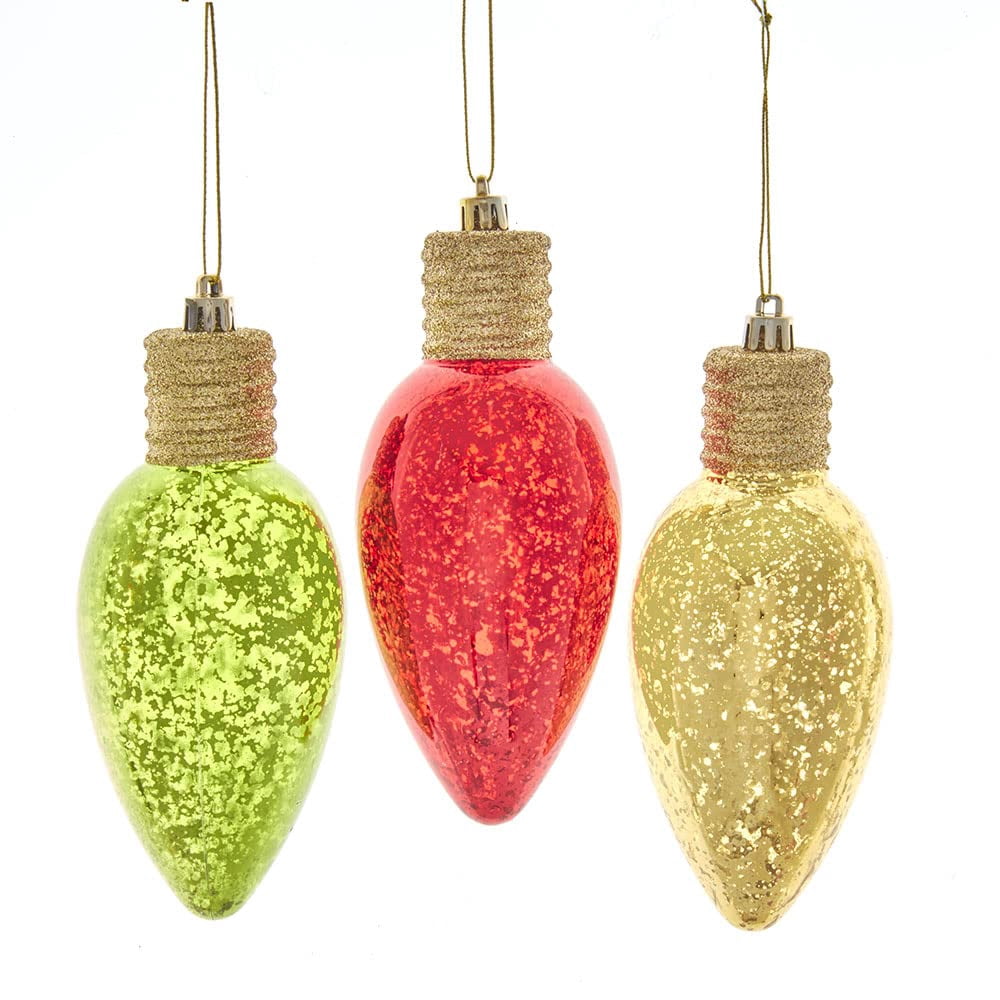 Kurt S. Adler Red, Yellow and Green Light Bulb, 3 Piece Set Ornament, 6 ...