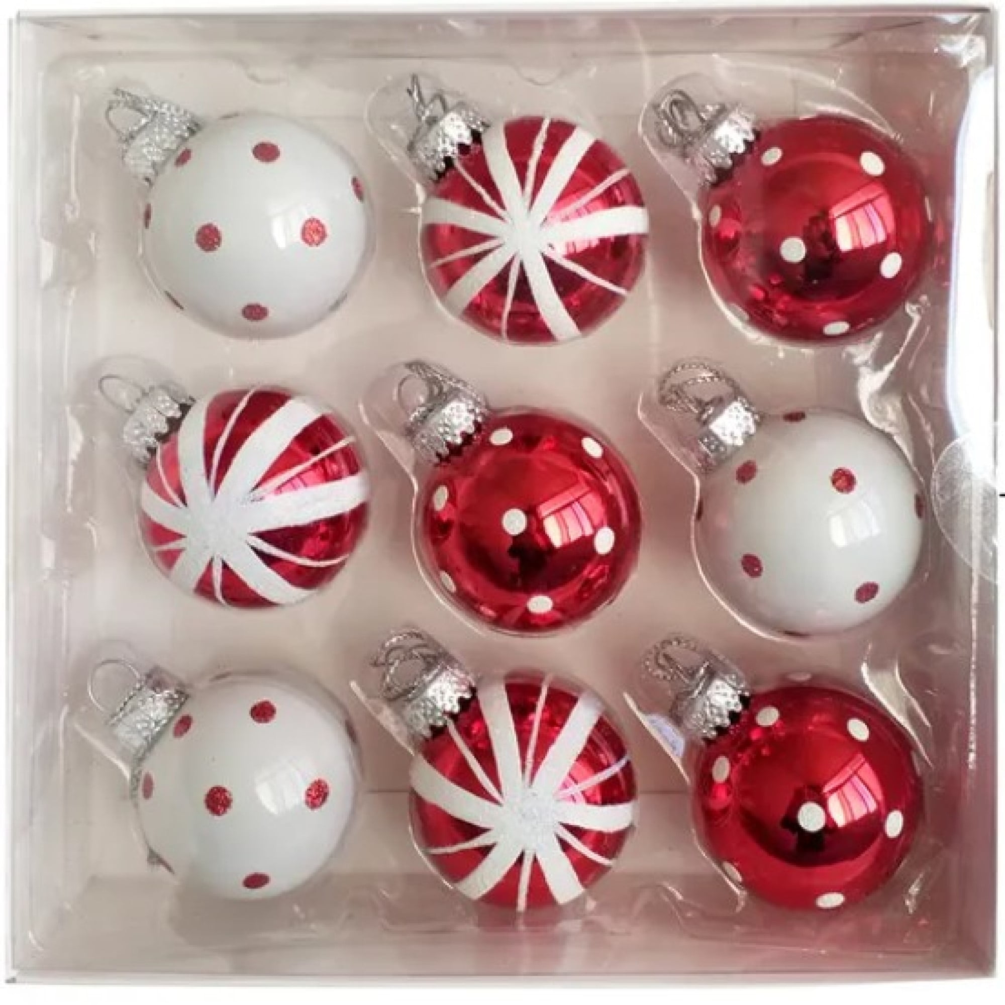 Kurt Adler Red and White Glass Ball, 9-Piece Box Ornament Set, 40MM ...