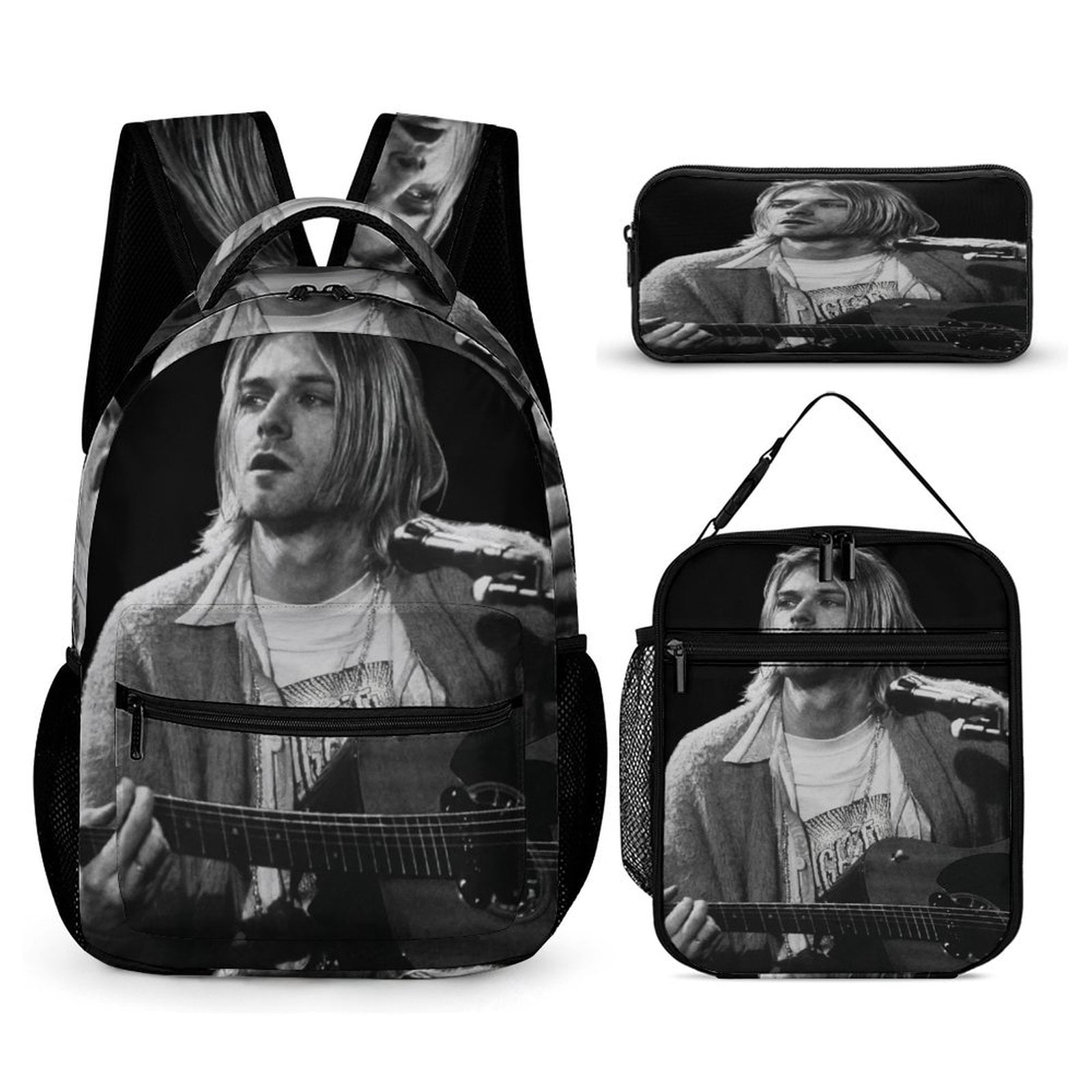Kurt Cobain 3 Piece Backpack Set Anime Casual Daypack with Lunch Bag ...