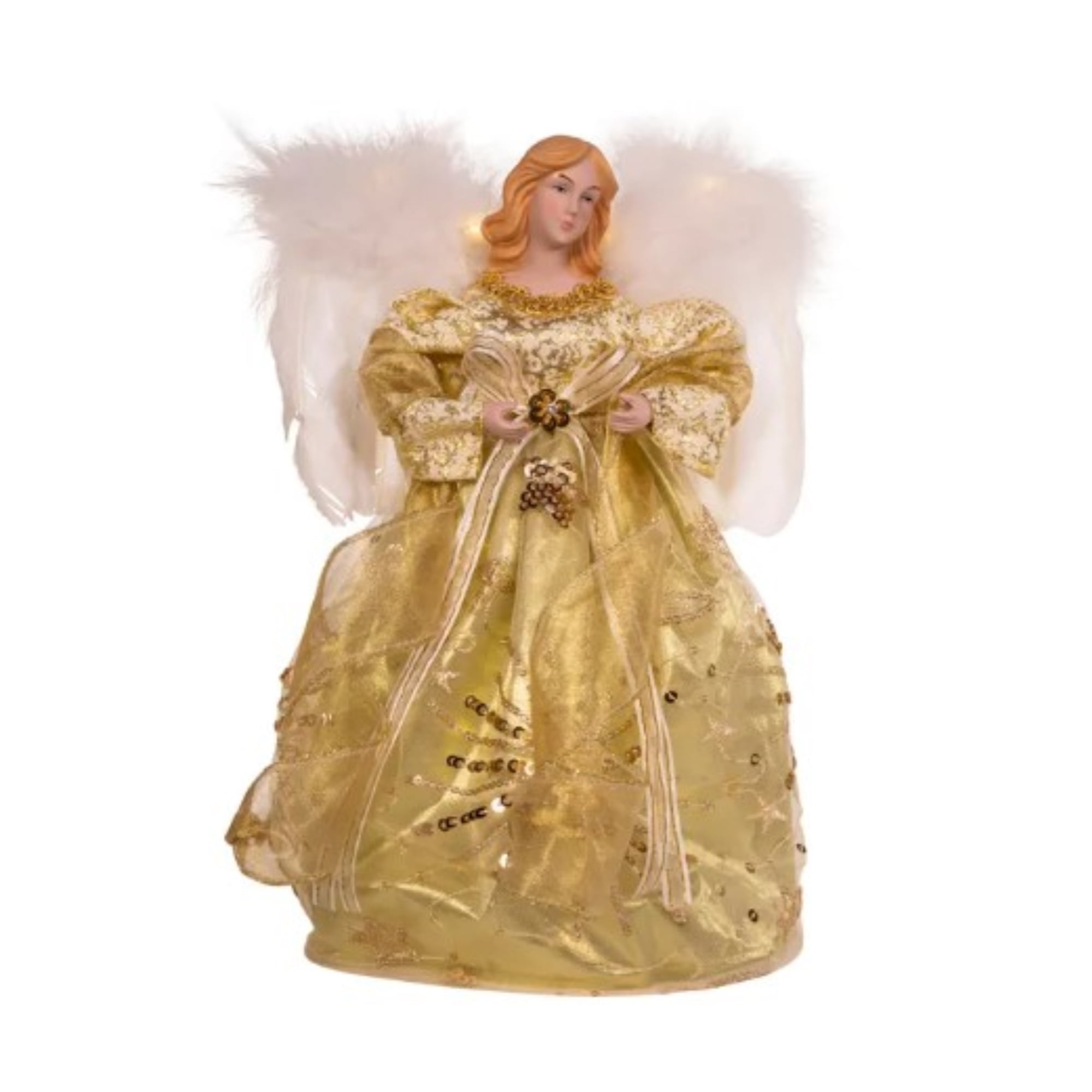 Kurt S. Adler 12 in. Gold Lit Angel Tree Topper, Battery-Operated White ...