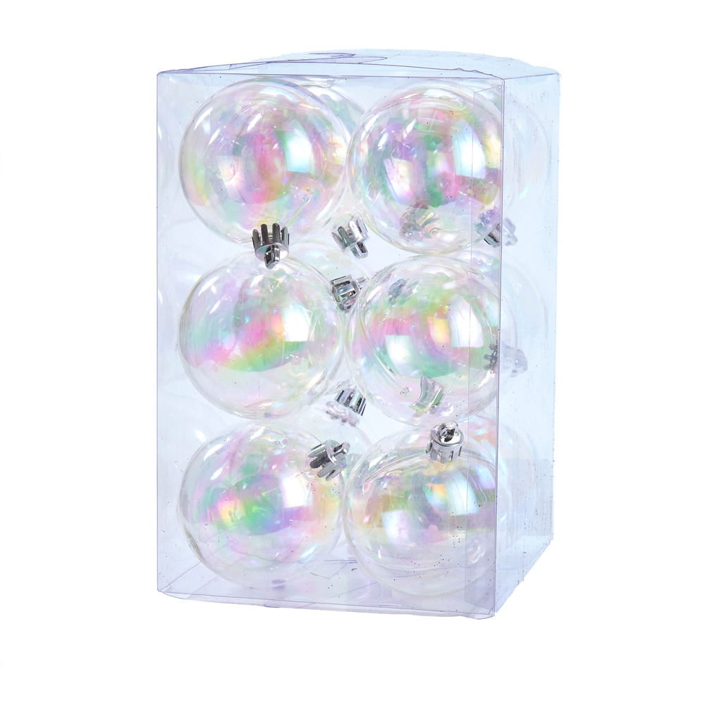 Kurt S. Adler 60MM Clear Iridescent Ball Ornaments, 12-Piece Box ...