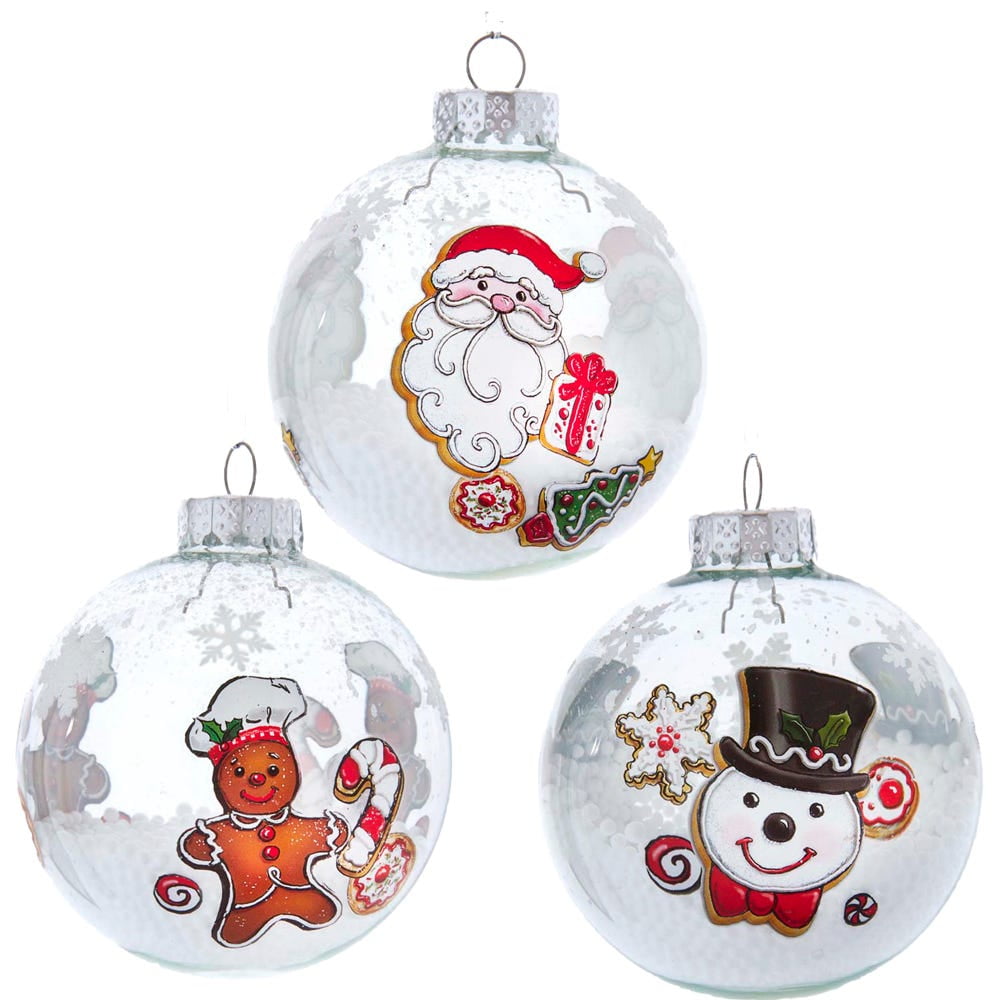 Kurt Adler 80MM Gingerbread, Snowman and Santa Glass Ball Ornaments, 6 ...