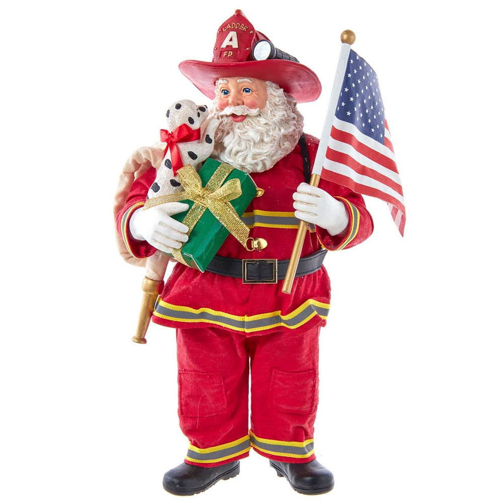 Kurt Adler Fabriché 10.5-Inch Fireman Santa with American Flag ...