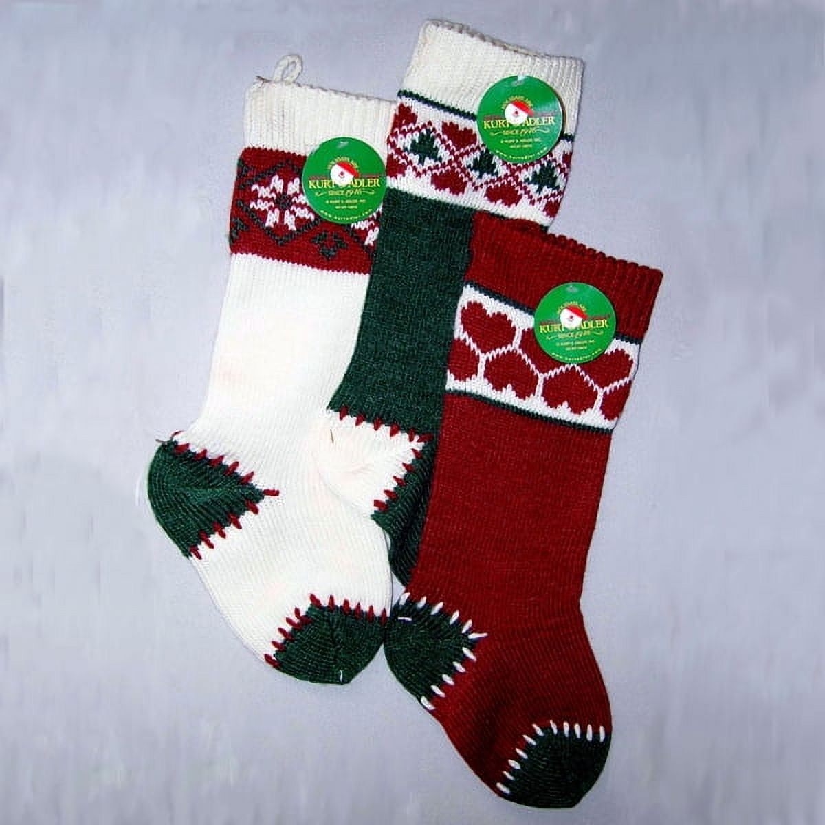 Kurt Adler S/3, Heavy Knit Stocking, Red, Ivory and Green - Walmart.com
