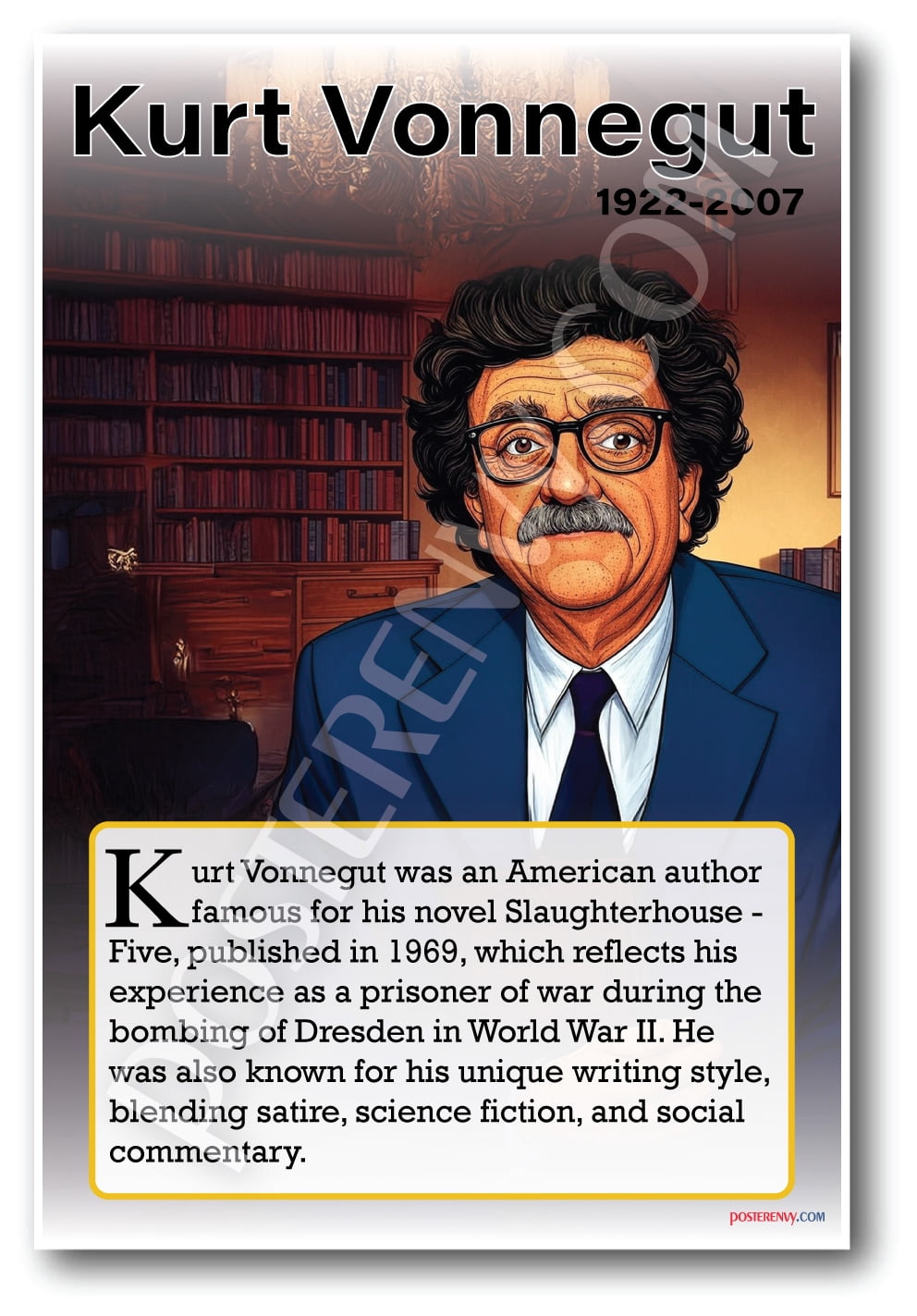 Kurt Vonnegut - Author - Biography Poster 18 x 12 inch - Walmart.com