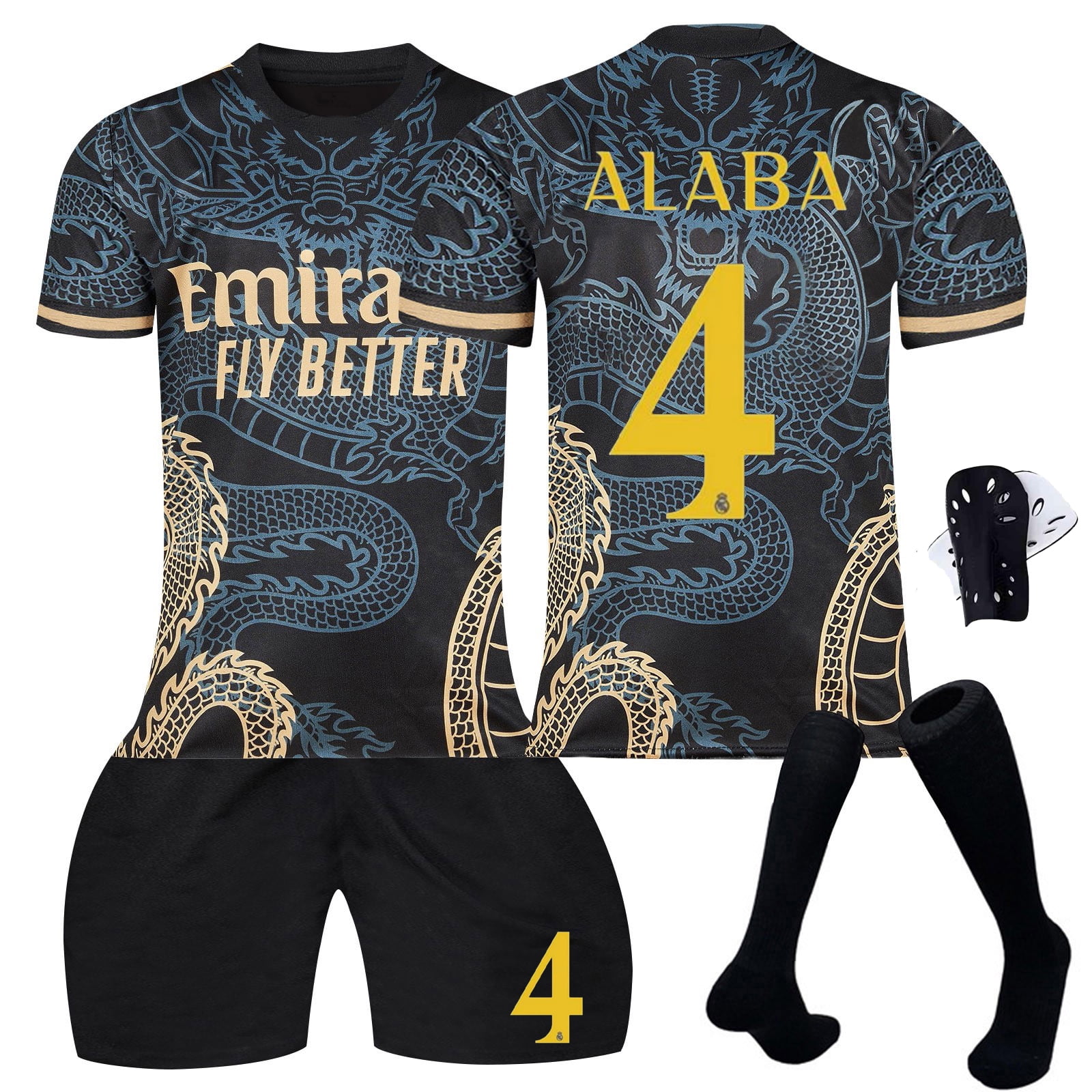 KuruS 2324 Spain Soccer Club Jerseys 4 Piece Sets, Number 4 ALABA Printed Short Sleeve Shirts ...